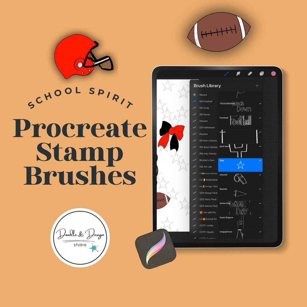 25 Preppy Football and Cheer Procreate Stamp Brushes | Hand Drawn Bows ...