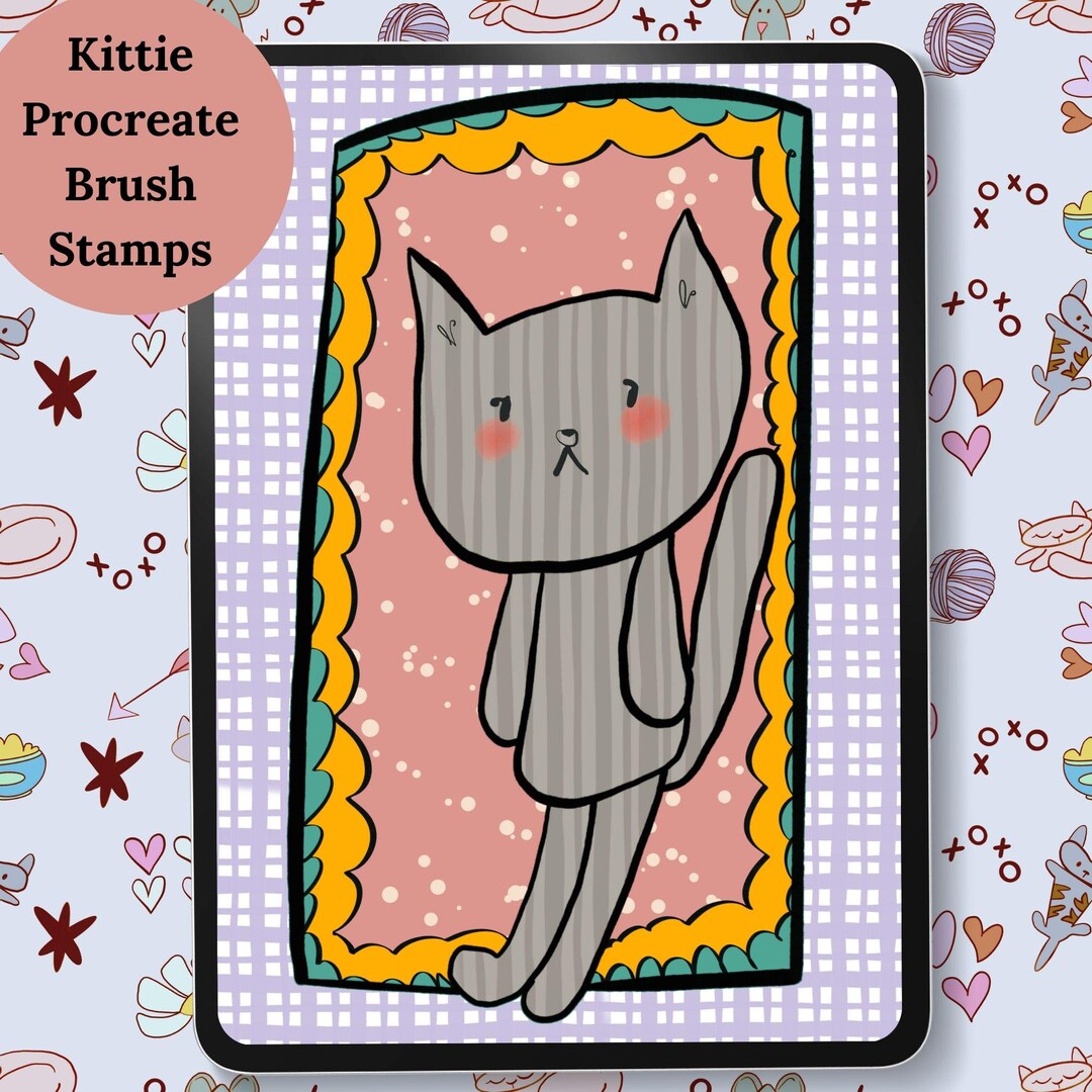 25 Cat Stamp Procreate Brushes| Hand-drawn Kitten Stamps for Procreate ...