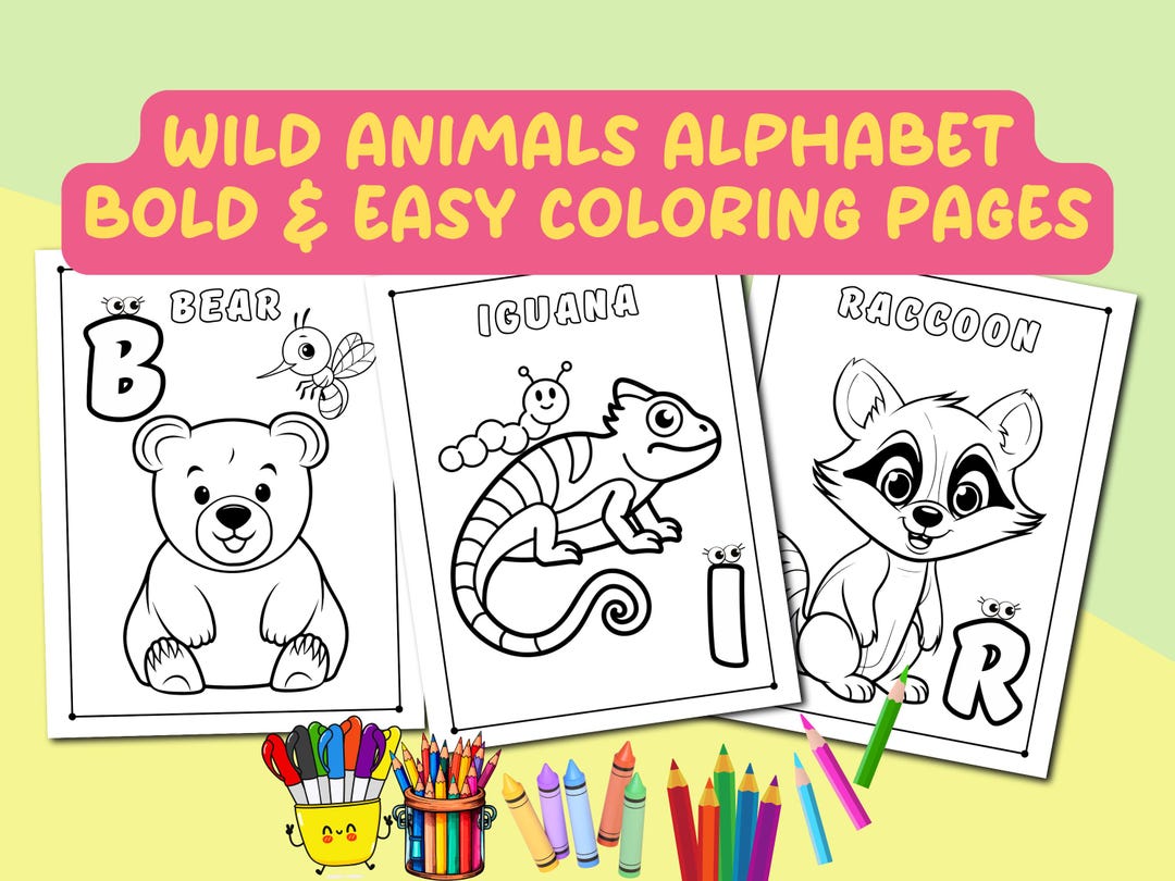 Wild Animals Alphabet Bold & Easy Coloring Pages for Kids Ages 3-6 - Etsy