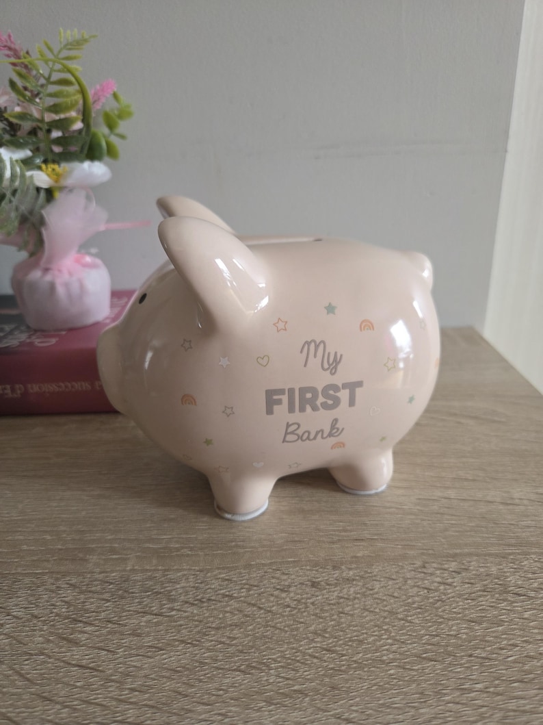 Ceramic Piggy Bank “my First Bank” – Cute Baby Pig Coin Bank – Nursery ...