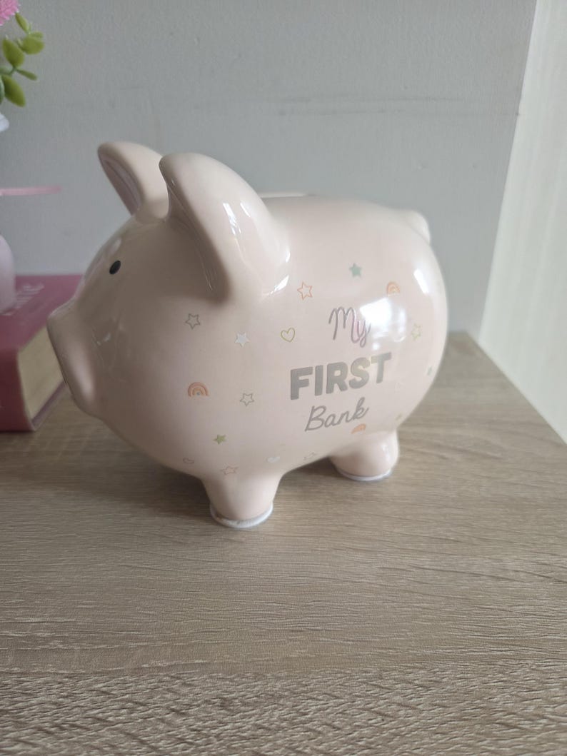 Ceramic Piggy Bank “my First Bank” – Cute Baby Pig Coin Bank – Nursery ...