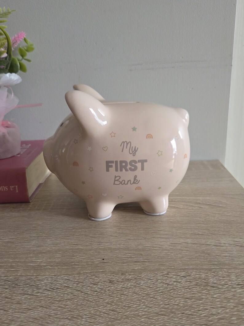Ceramic Piggy Bank “my First Bank” – Cute Baby Pig Coin Bank – Nursery ...