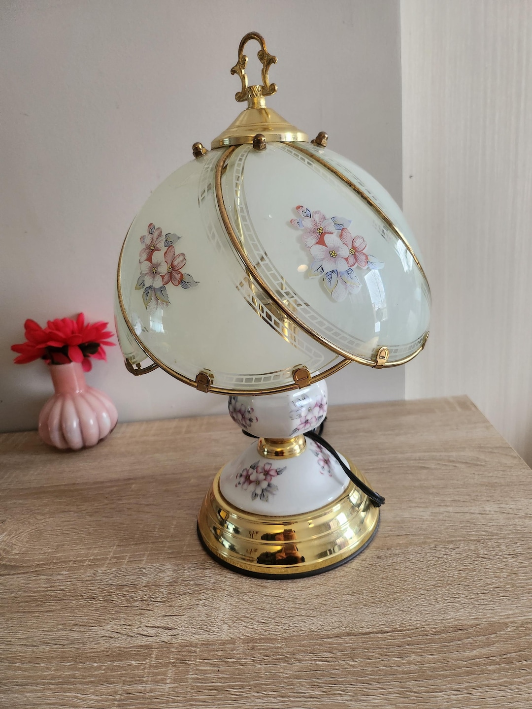 Vintage Touch Lamp – Elegant Floral Glass & Brass Table Lamp - Etsy