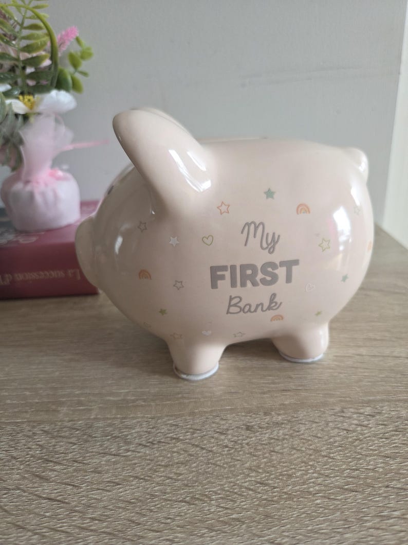 Ceramic Piggy Bank “my First Bank” – Cute Baby Pig Coin Bank – Nursery ...