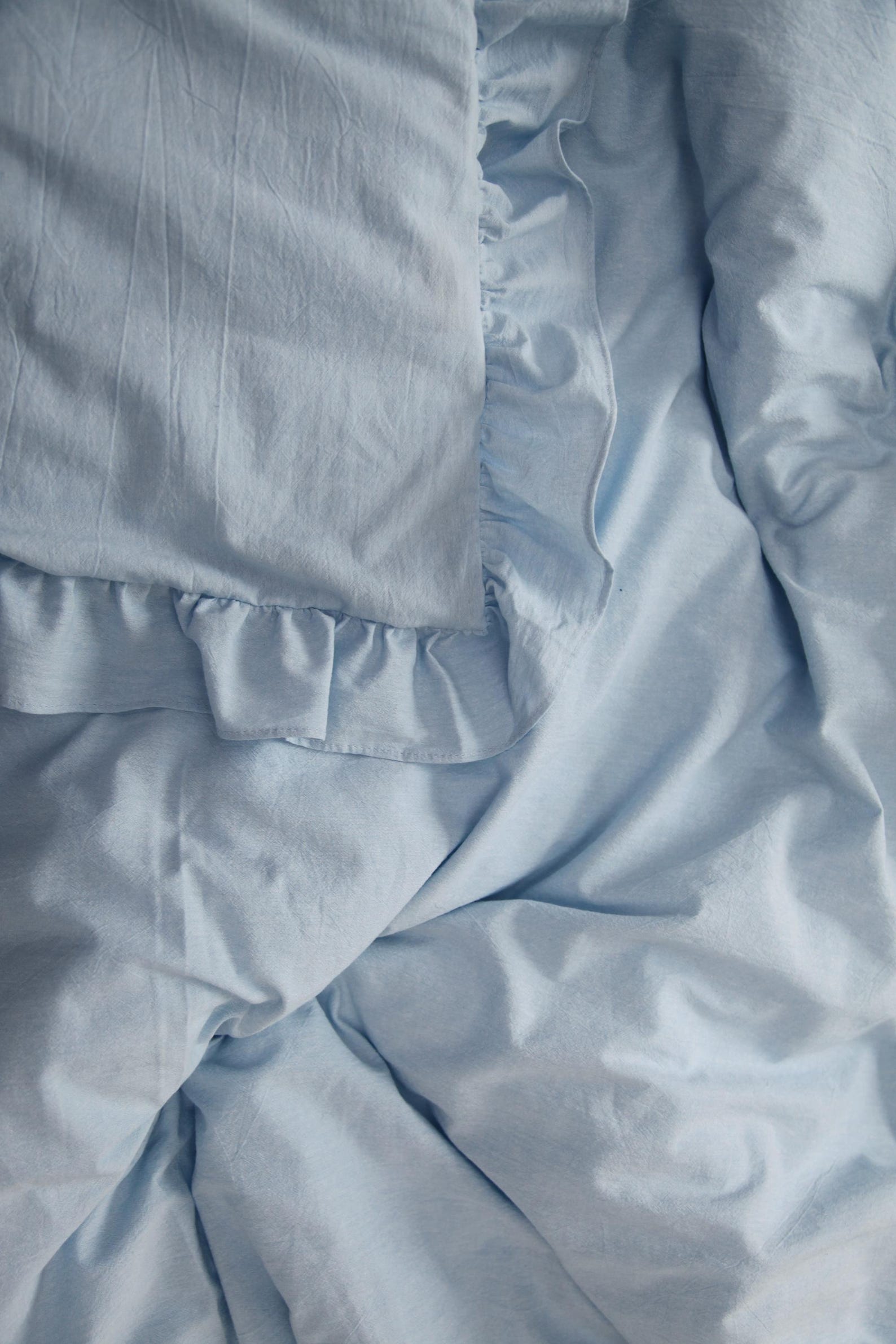 Washed Cotton Ruffled Bedding Set: Soft Blue Cozy Bed Linen - Etsy