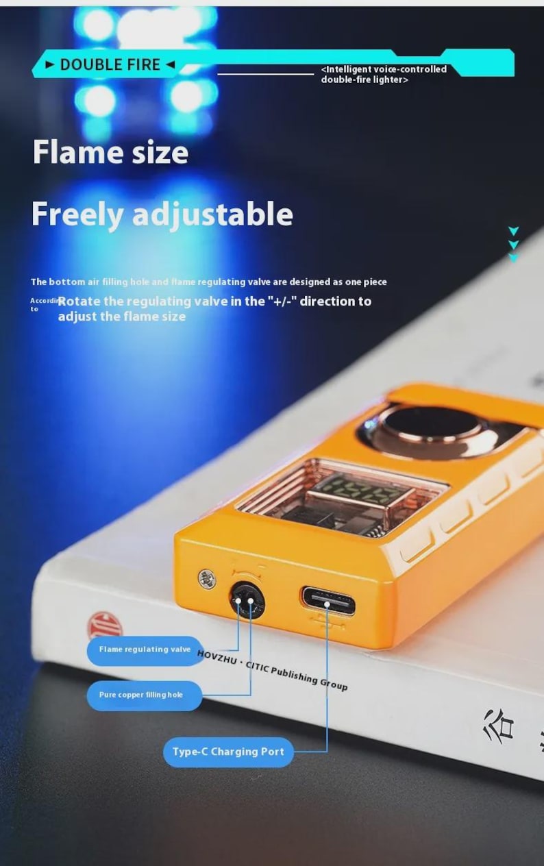 Smart USB Lighter – Voice-controlled Ignition, LED Display, Dual Flame ...