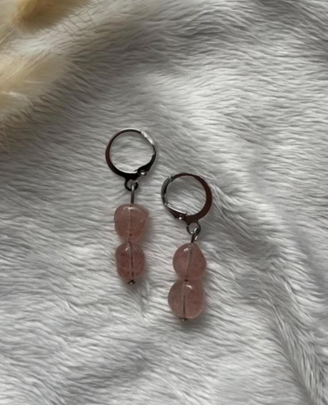 Handmade Amorphous Strawberry Quartz Silver Plated Hoop Earrings ...