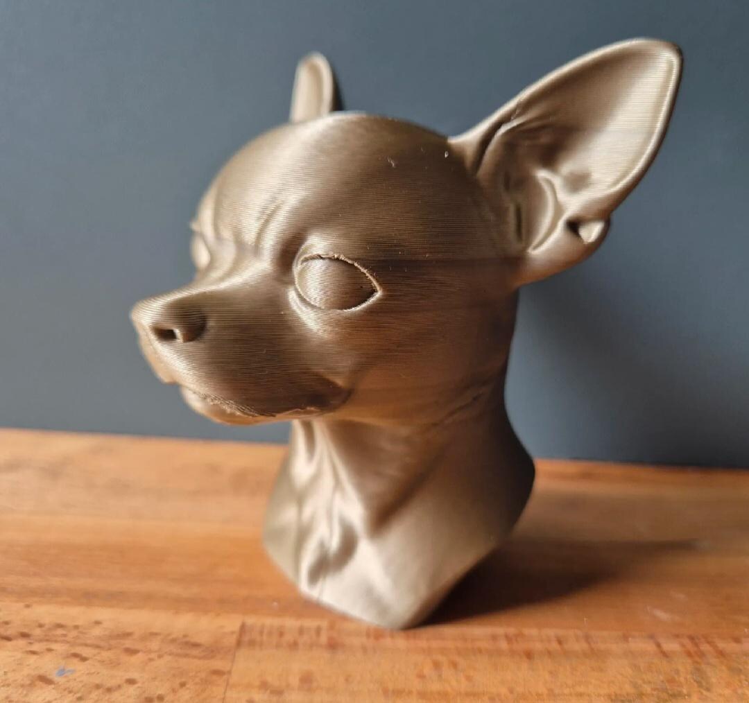 3D Printed Chihuahua Dog Bust Statue – Modern Gold Puppy Sculpture ...