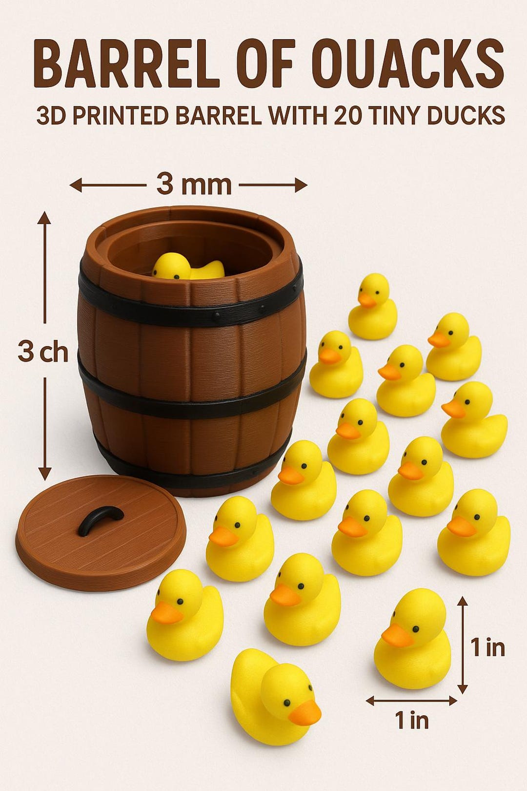 3D Printed Duck Barrel: 20 Tiny Rubber Ducks, Whimsical Decor - Etsy