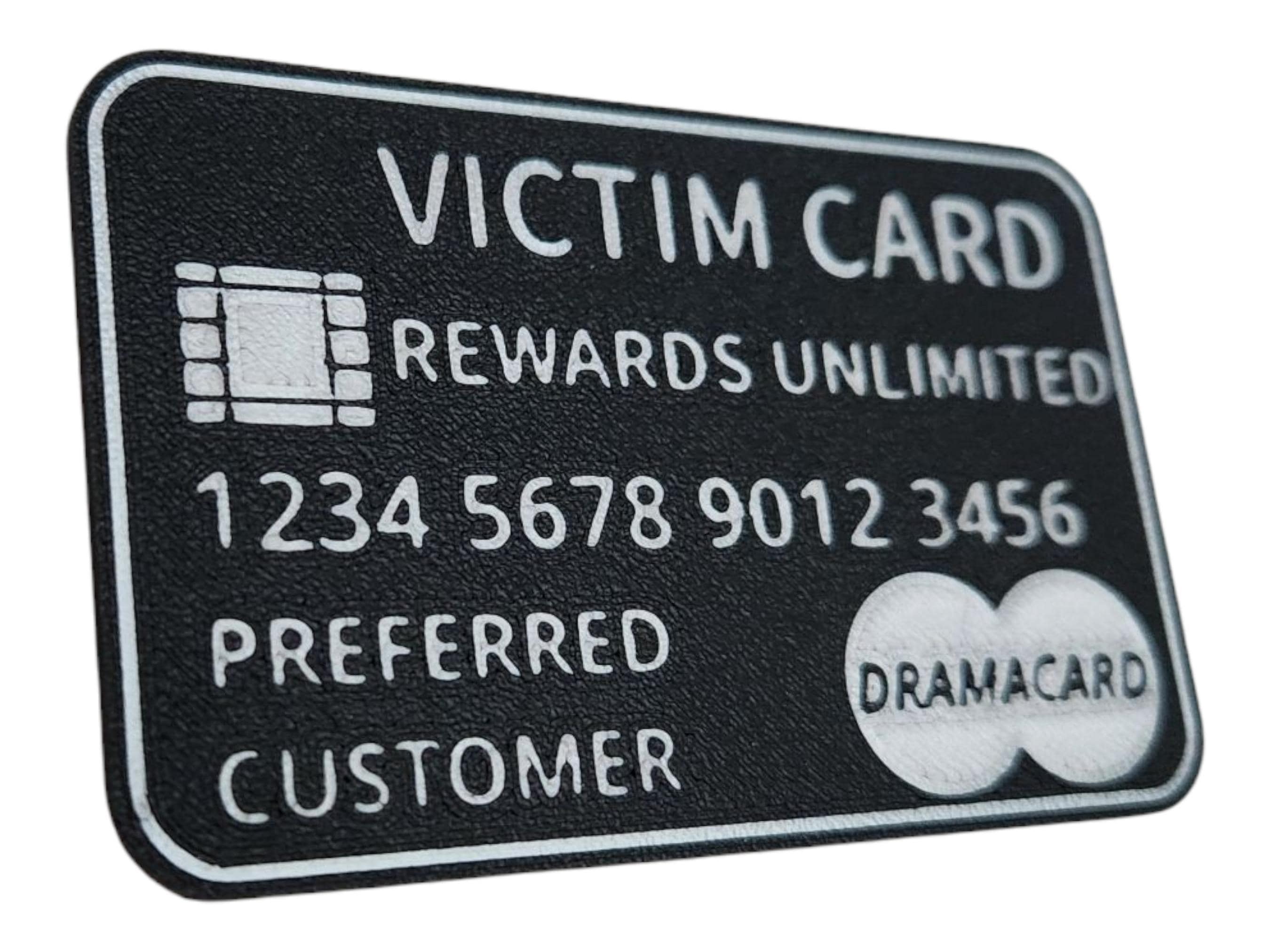 Victim Card Funny 3D Printed Gag Gift | Black With Silver Lettering ...