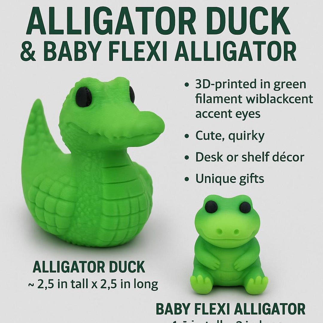 3D Printed Alligator Duck & Flexi Alligator Set: Quirky Desk Decor - Etsy