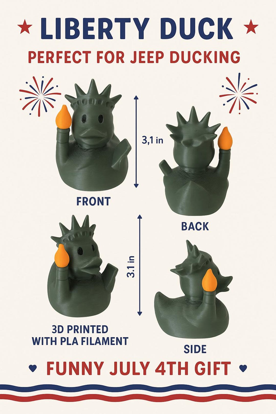3D Printed Liberty Duck: Funny Patriotic Statue, 4th of July Decor - Etsy