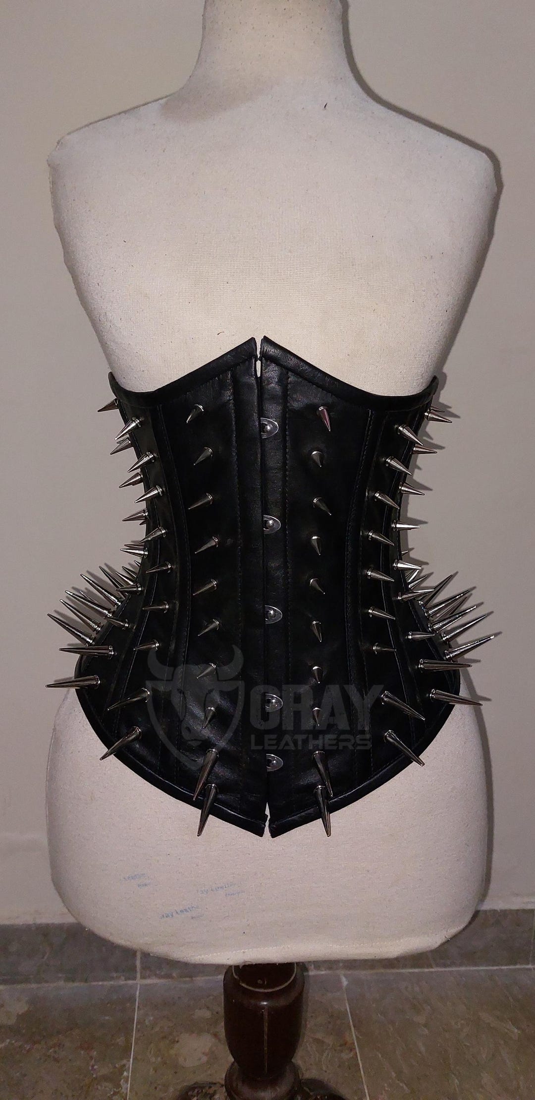 Handmade Leather Steel Boned Corset: Gothic Spiked Underbust Waist ...