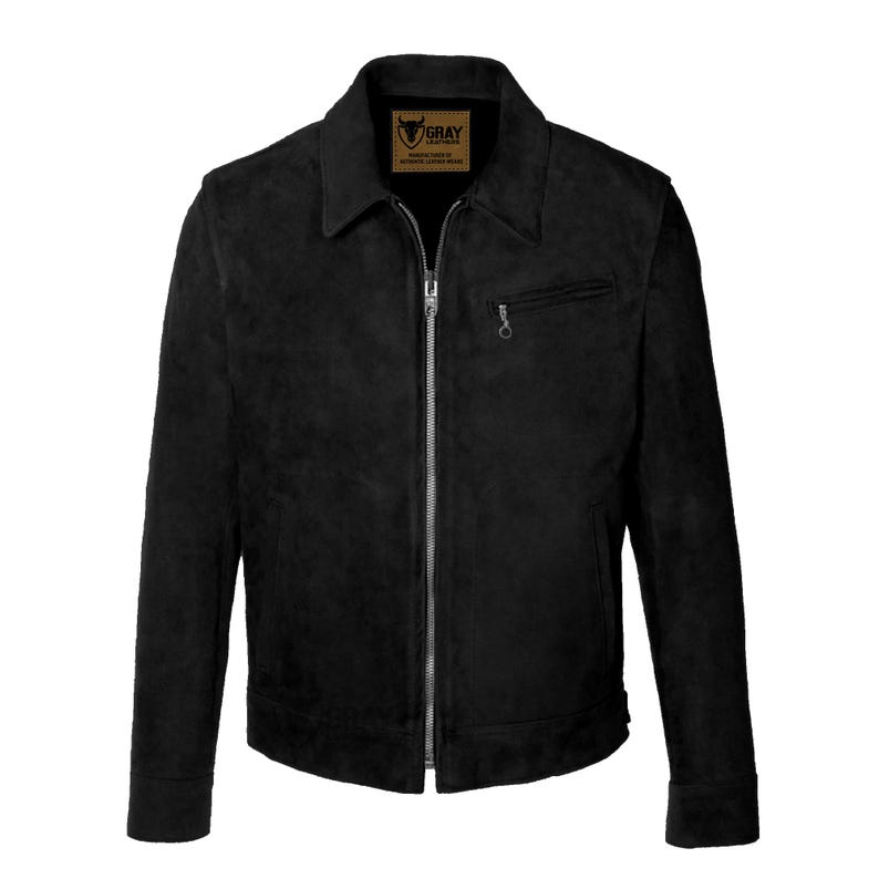 Men's Black Roughout Suede Leather Jacket: Workwear Style - Etsy