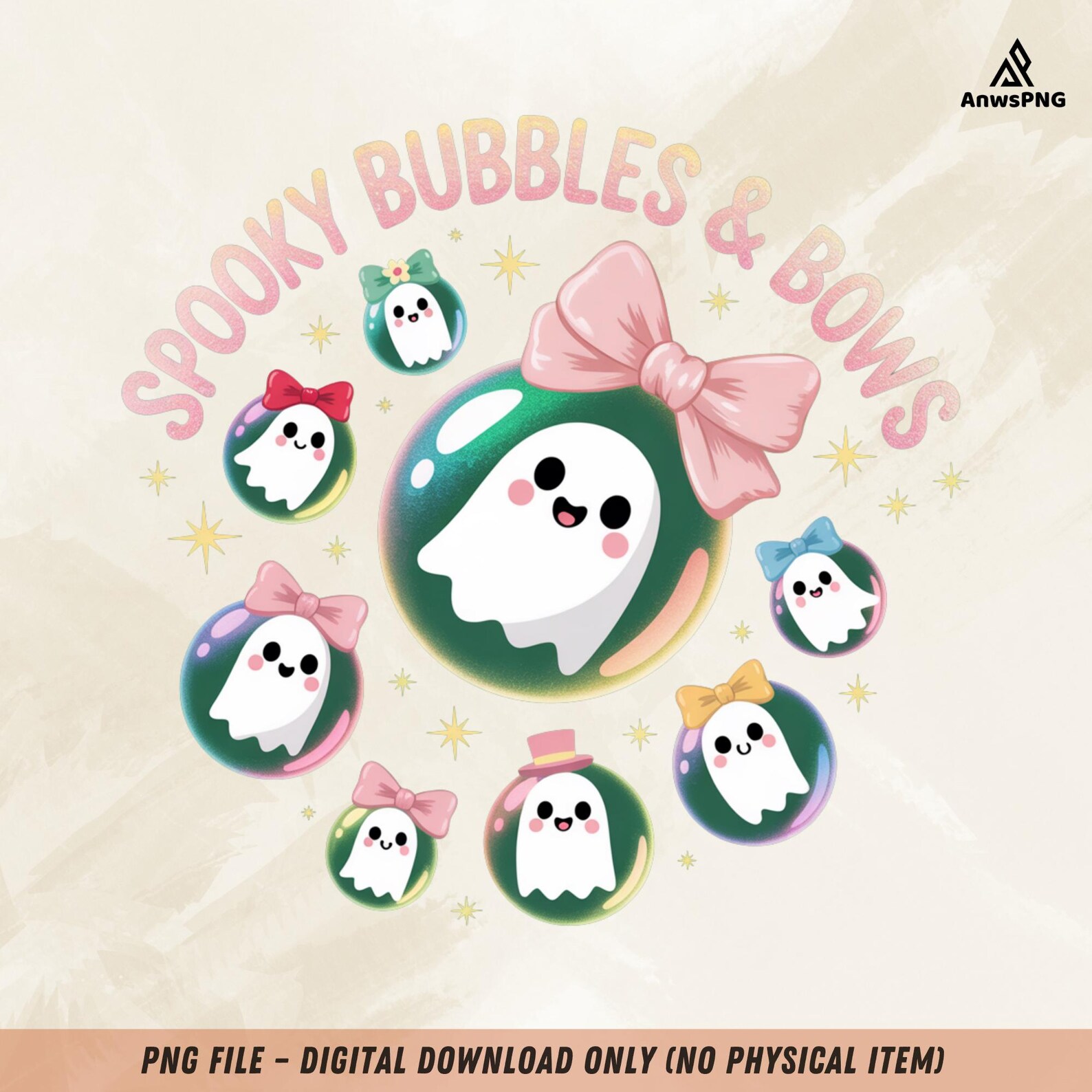 Spooky Bubbles and Bows PNG, Cute Ghost in Bubbles Clipart, Pastel ...