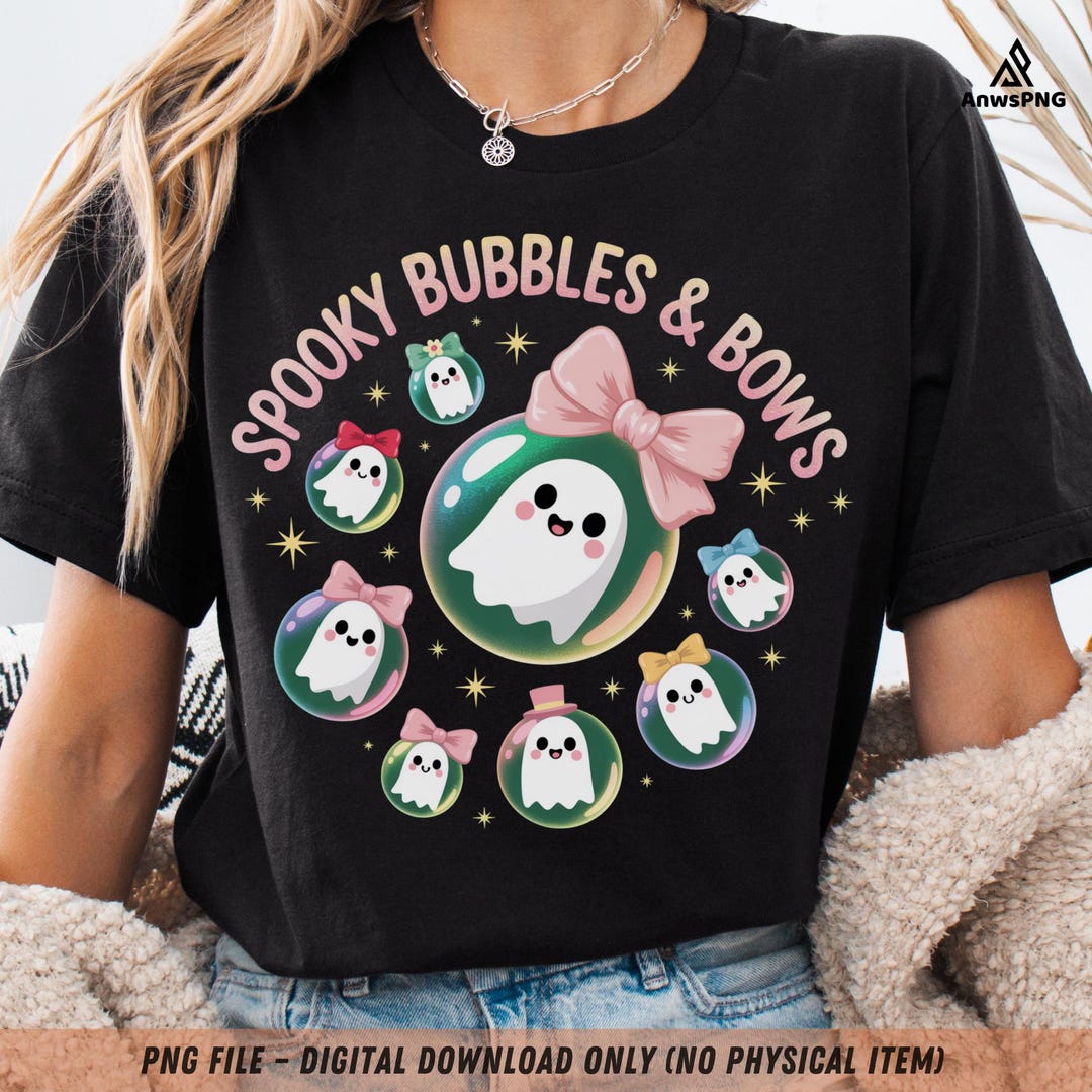 Spooky Bubbles and Bows PNG, Cute Ghost in Bubbles Clipart, Pastel ...