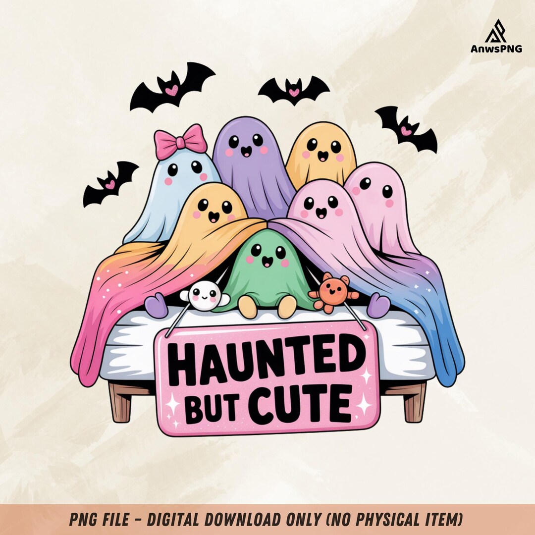 Kawaii Ghost Clipart PNG: Pastel Halloween Spooky Scene (digital ...