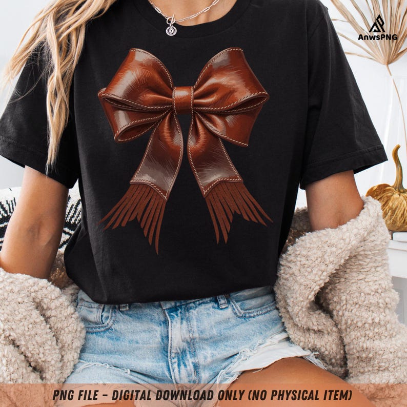 Western Cowgirl Bow PNG, Leather Fringe Bow, Rodeo Hair Bow, Country ...