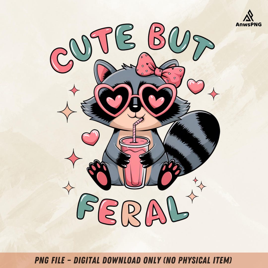 Cute but Feral PNG, Sassy Raccoon, Funny Animal PNG, Kawaii Raccoon ...
