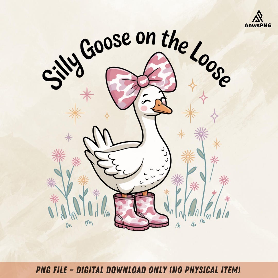 Camo Silly Goose on the Loose PNG, Cute Goose Clipart With Pink Bow ...