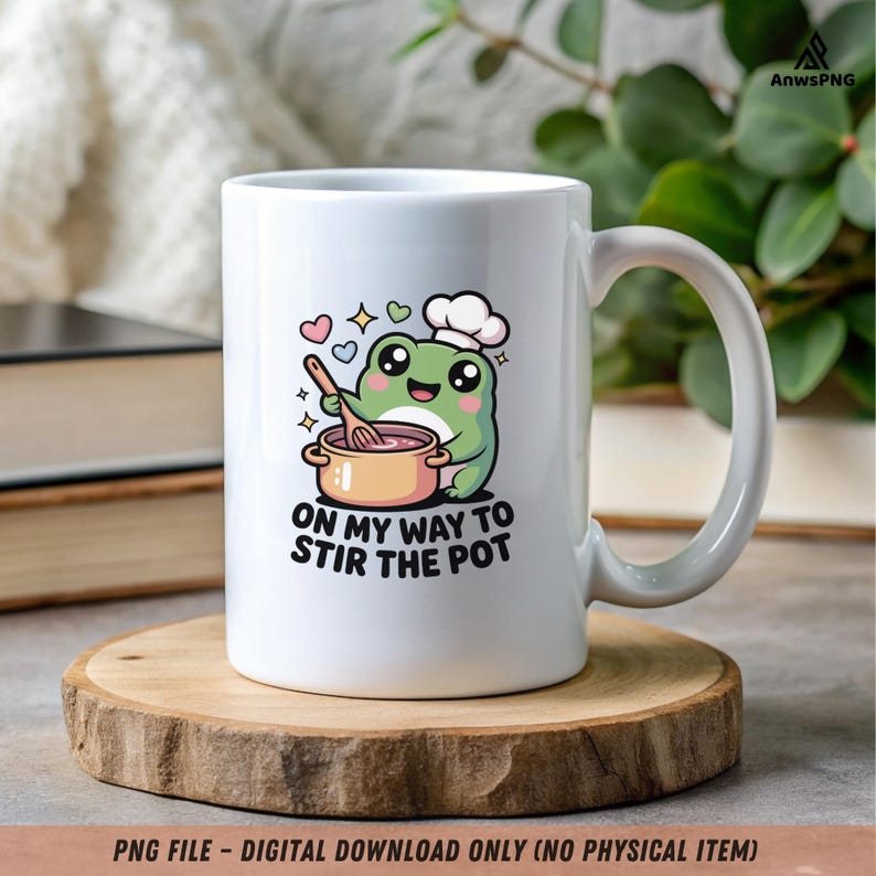 Funny Frog PNG, Stir the Pot Clipart, Kawaii Frog Chef PNG, on My Way ...