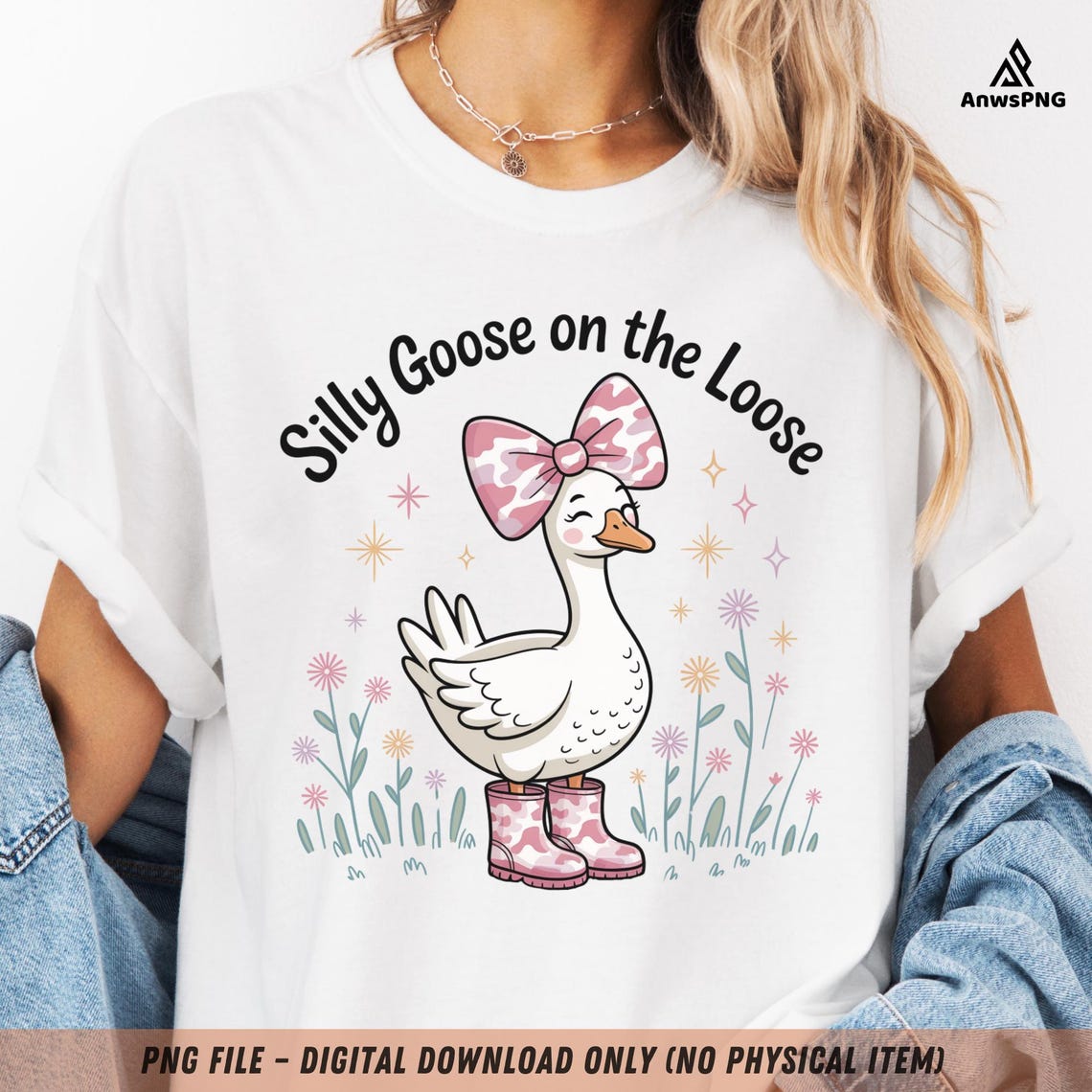 Camo Silly Goose on the Loose PNG, Cute Goose Clipart With Pink Bow ...