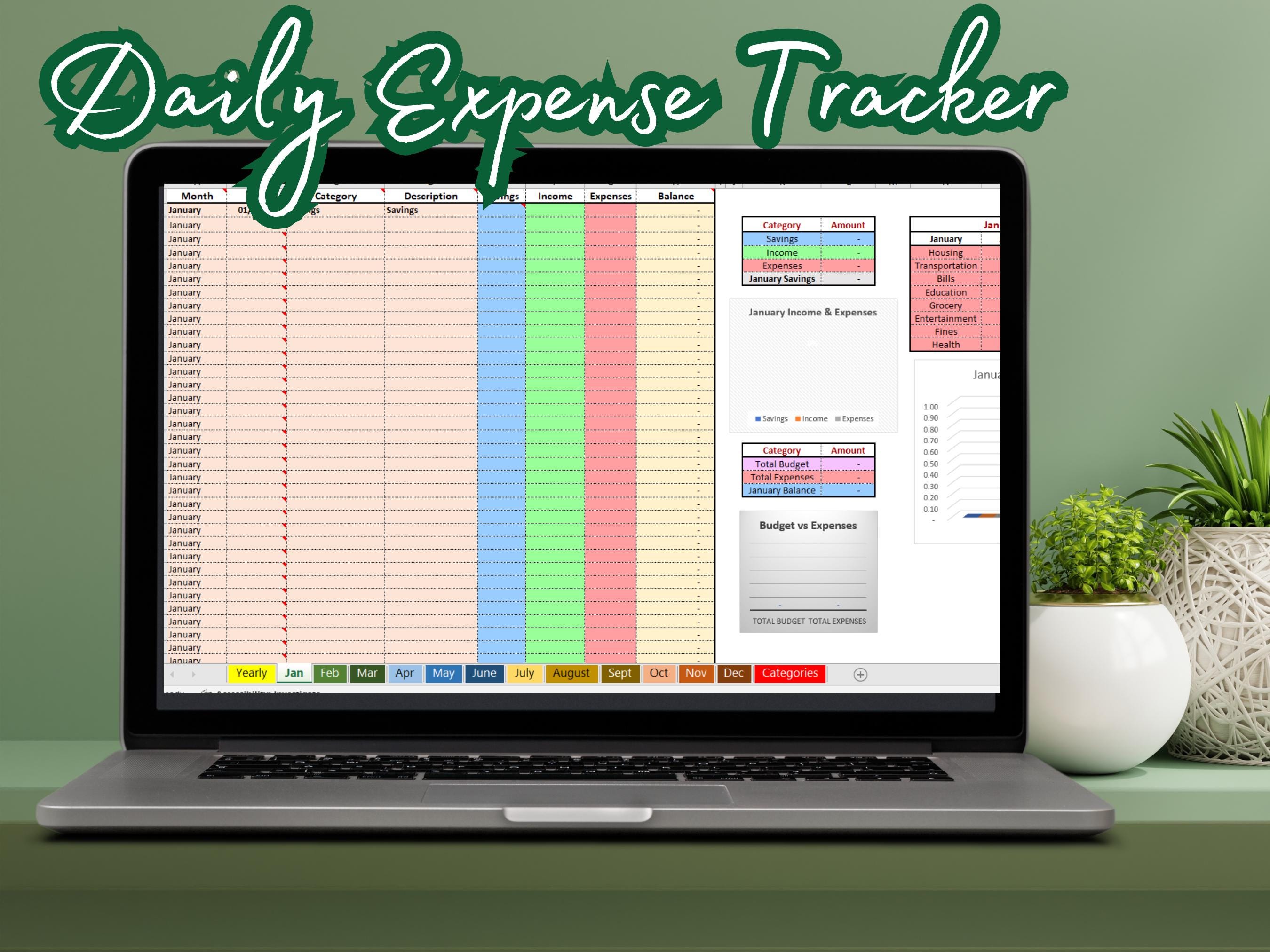Editable Excel Expense Tracker Spreadsheet – Automatic Monthly Budget ...
