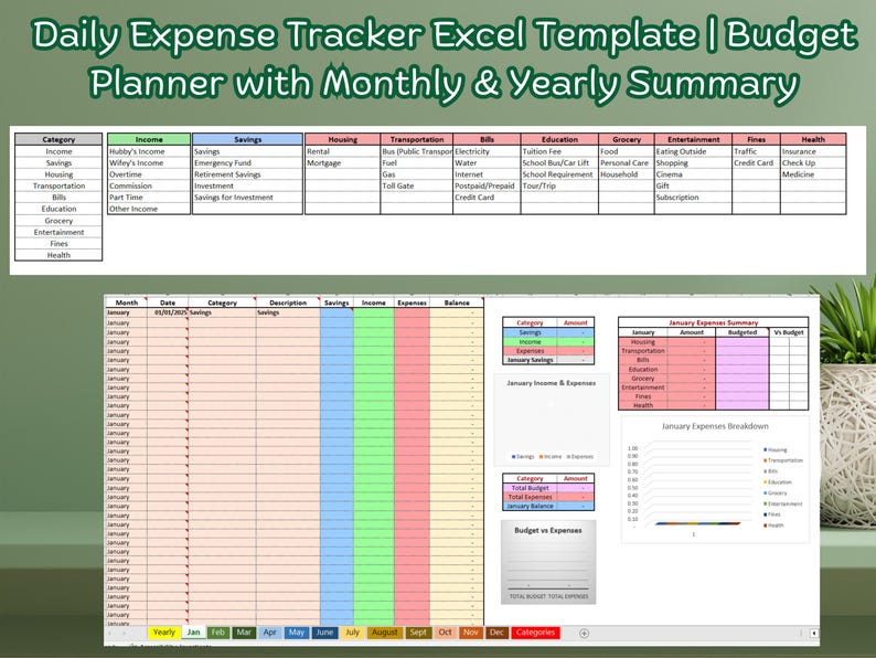 Editable Excel Expense Tracker Spreadsheet – Automatic Monthly Budget ...