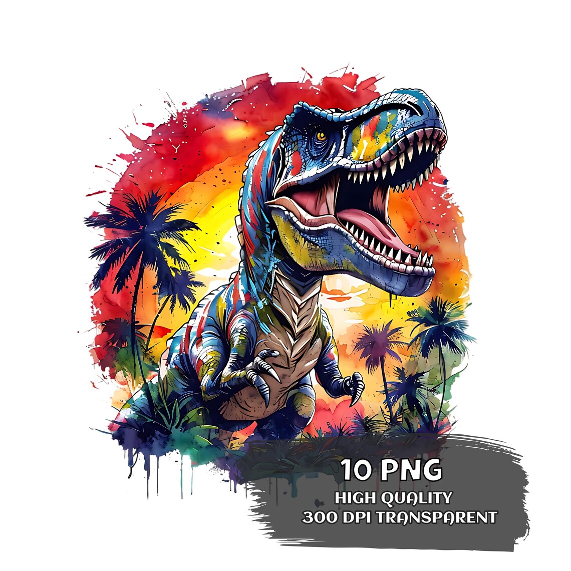 10 Dinosaur Watercolor Clipart: Birthday& Invitation, Tyrannosaurus Rex ...