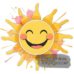 Sun PNG, Rising Sun, Smiley PNG, Sun Poster, Sun Clipart, Watercolor ...