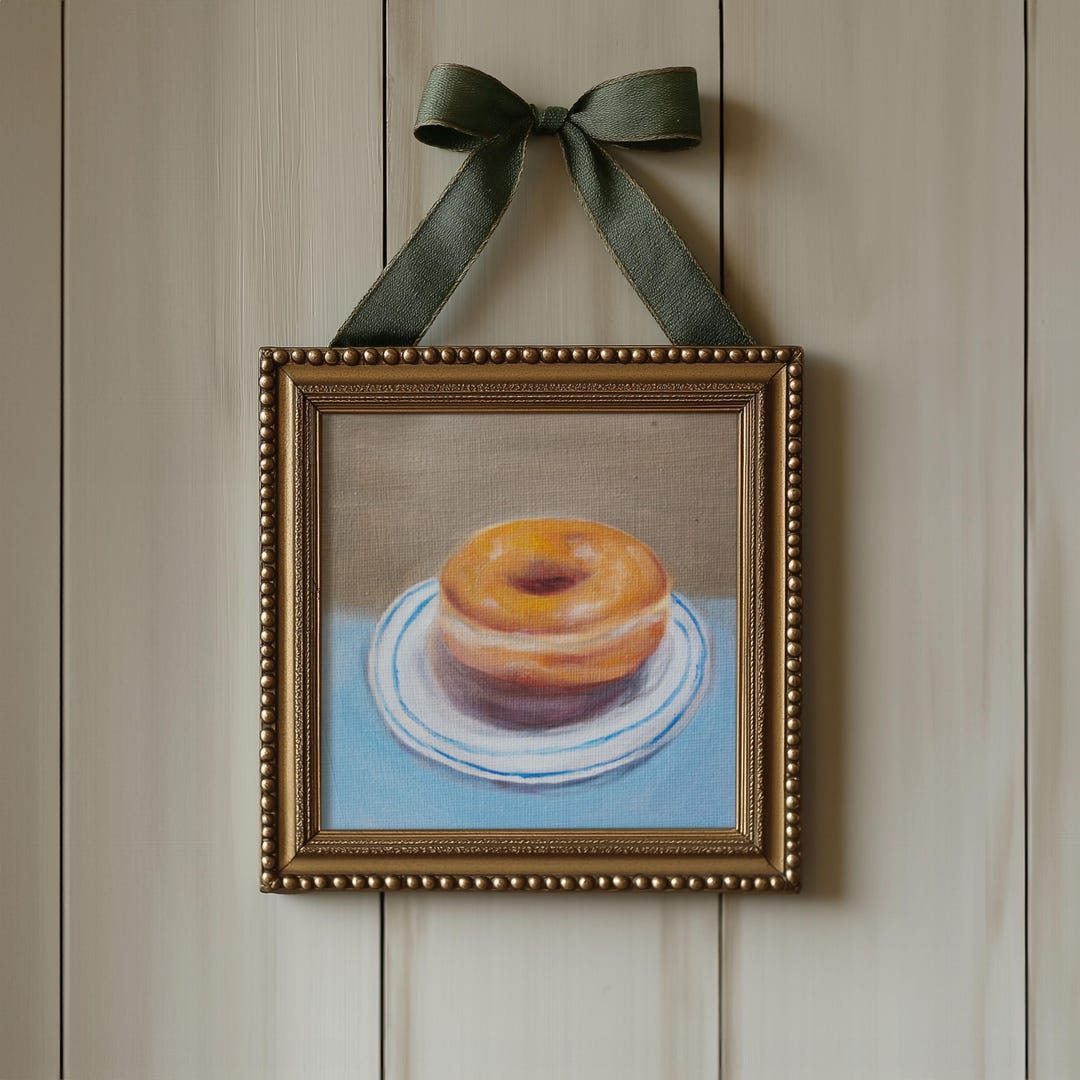 Sugar Glazed Donut Oil Painting, Original 5x5 Canvas Art, Sweet Food Wall Decor, Dessert ...