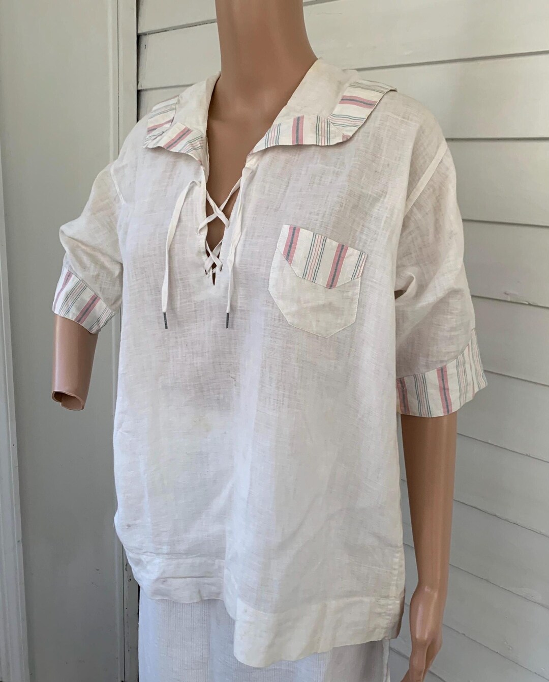 Antique Sailor Collar Nautical Beach Blouse White Short Sleeve Top - Etsy