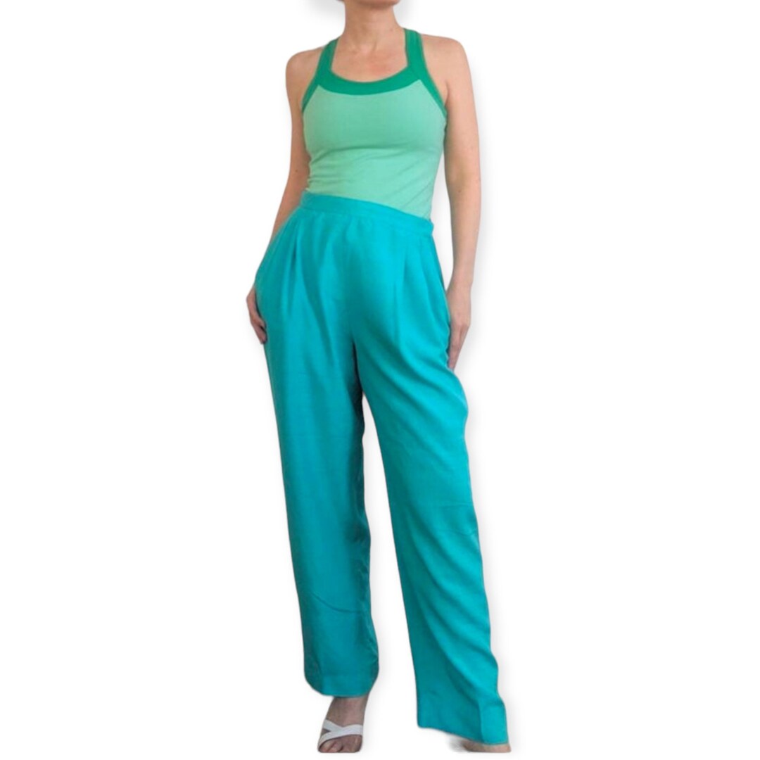 80s Blue Silk Pants Carole Little Summer Vintage S M - Etsy