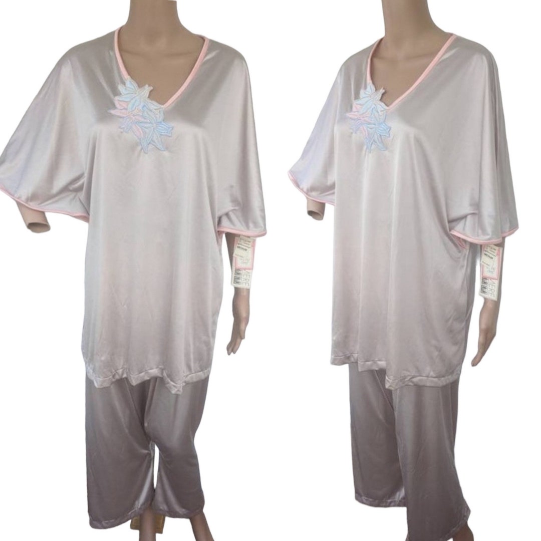 70s Pajamas Vintage Night Shirt Pants Rose Gold Nylon New Old Stock M ...