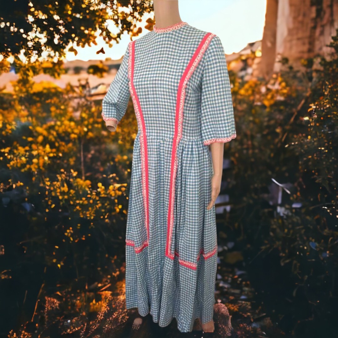 Gingham Homesteader Dress Pioneer Prairie Country Western 70s Folk L - Etsy