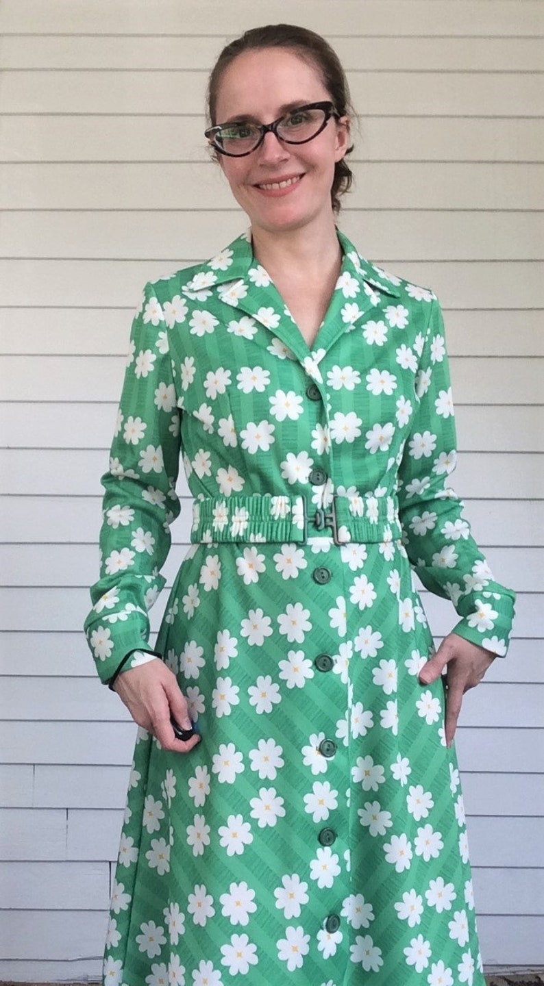 Mod Green Floral Dress Spring Print Long Sleeve S - Etsy