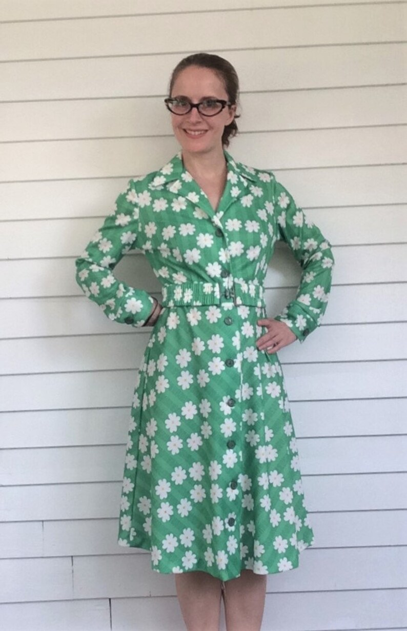 Mod Green Floral Dress Spring Print Long Sleeve S - Etsy