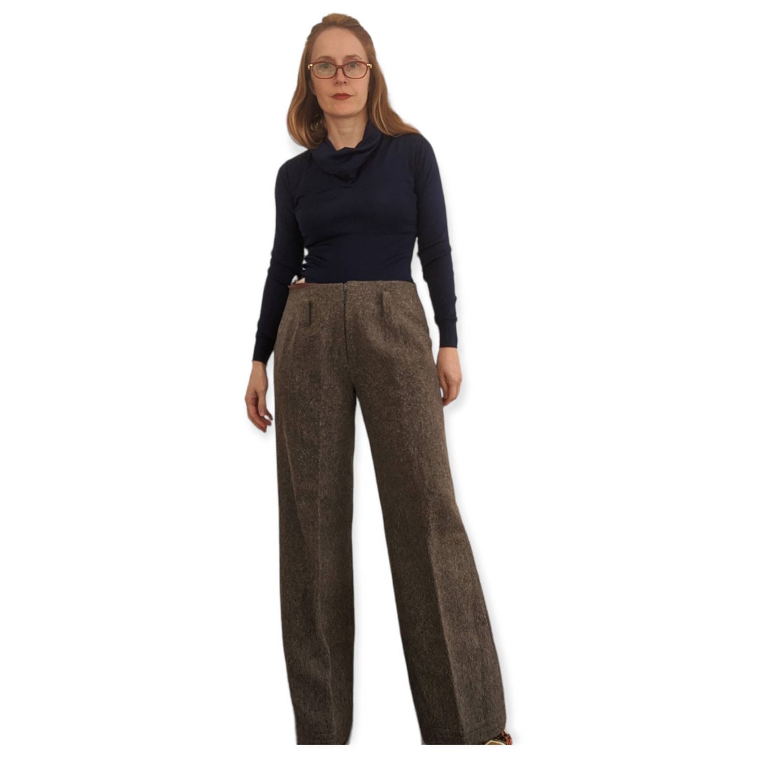 70s Wide Leg Pants Charlies Girls Fuzzy Wool Mohair 11 Vintage 30 ...
