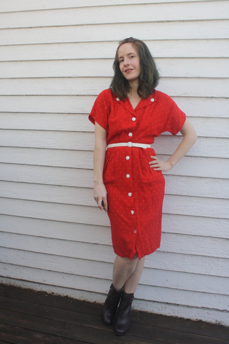 80s Red Polka Dot Dress Retro 1980s Vintage XS 3 - Etsy