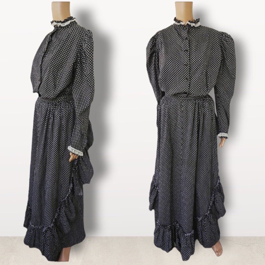 Black Victorian Style Dress Prairie Western Skirt Blouse L M ...