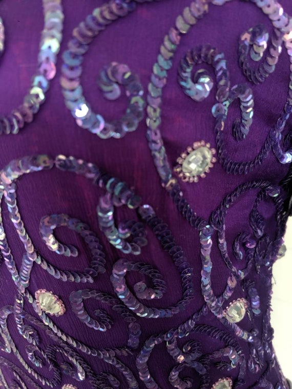 80s Purple Sequin Beaded Dress Cocktail Party Formal … - Gem