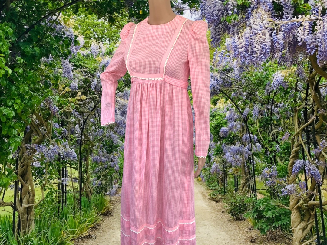 Gingham Homesteader Dress Pink Pioneer Prairie Country Western 70s Folk ...