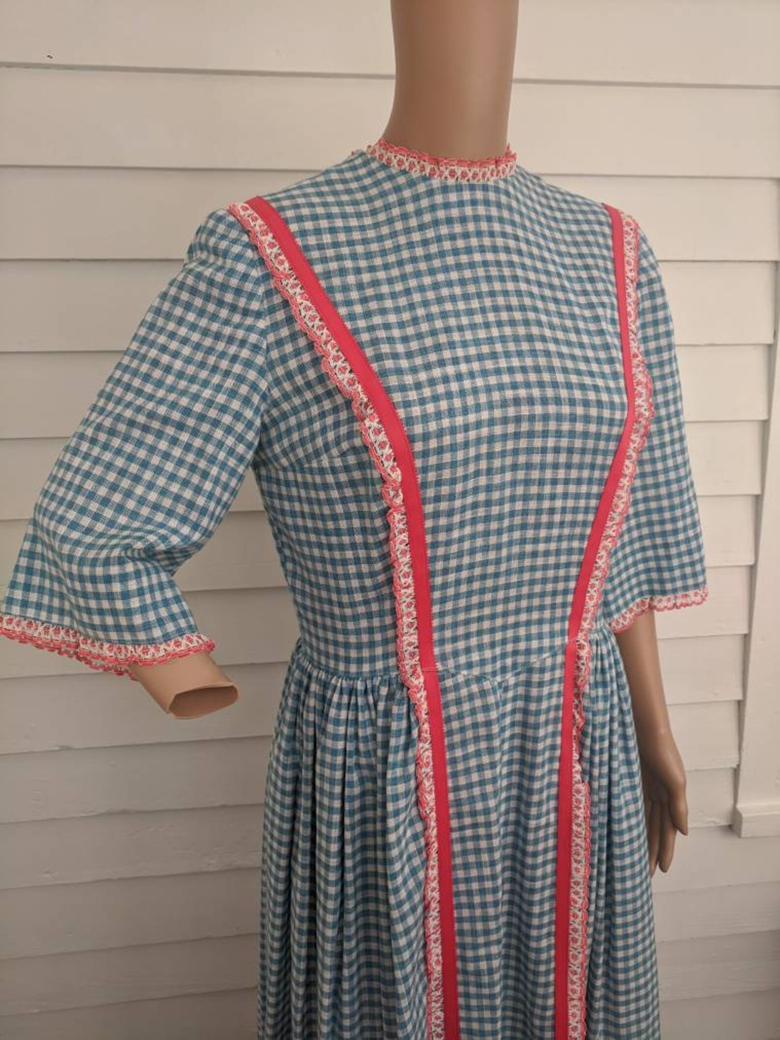 Gingham Homesteader Dress Pioneer Prairie Country Western 70s Folk L - Etsy