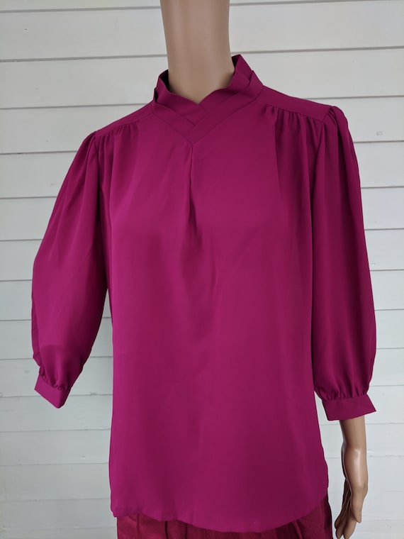 80s Dark Pink Blouse Vintage Top 12 - Gem