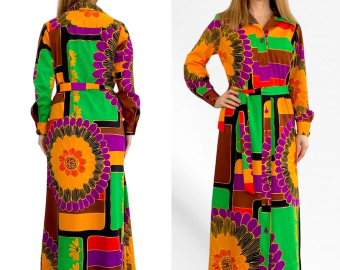 70s Vintage Tori Richard Pop Floral Maxi Dress Hawaii Print Maxi Long ...