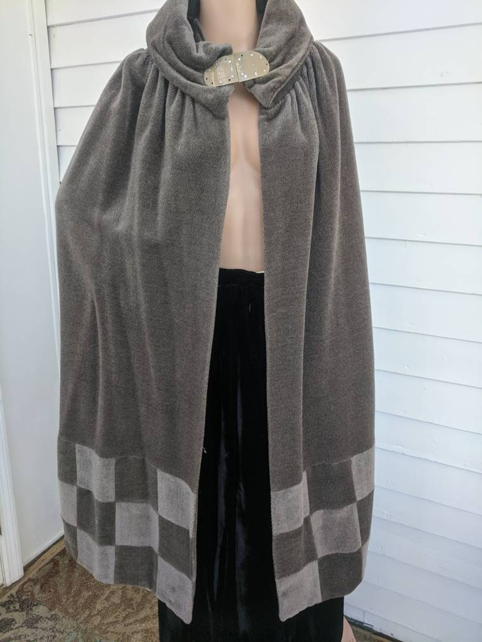 Antique Cloak Cape 20s Art Deco Gray Checkered Coat Plush S | Etsy