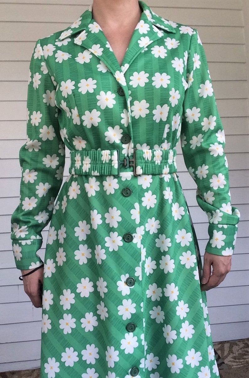 Mod Green Floral Dress Spring Print Long Sleeve S - Etsy