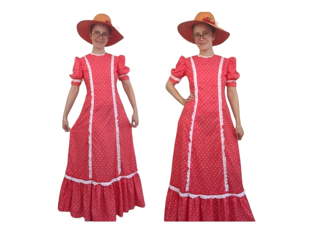Red Prairie Dress 70s Mother Daughter Sisters Size Choice XS or Girls ...