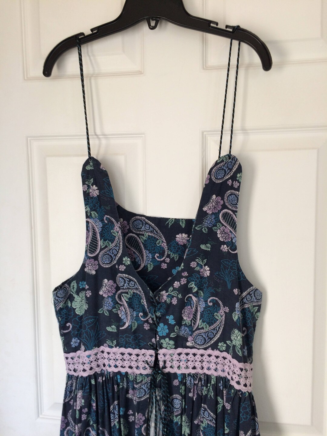 60s Apron Dress Pinafore Maxi Hippie Dark Blue L 38 Bust - Etsy