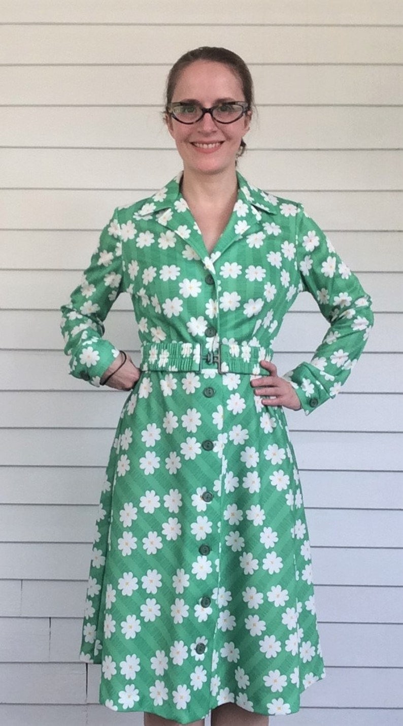 Mod Green Floral Dress Spring Print Long Sleeve S - Etsy